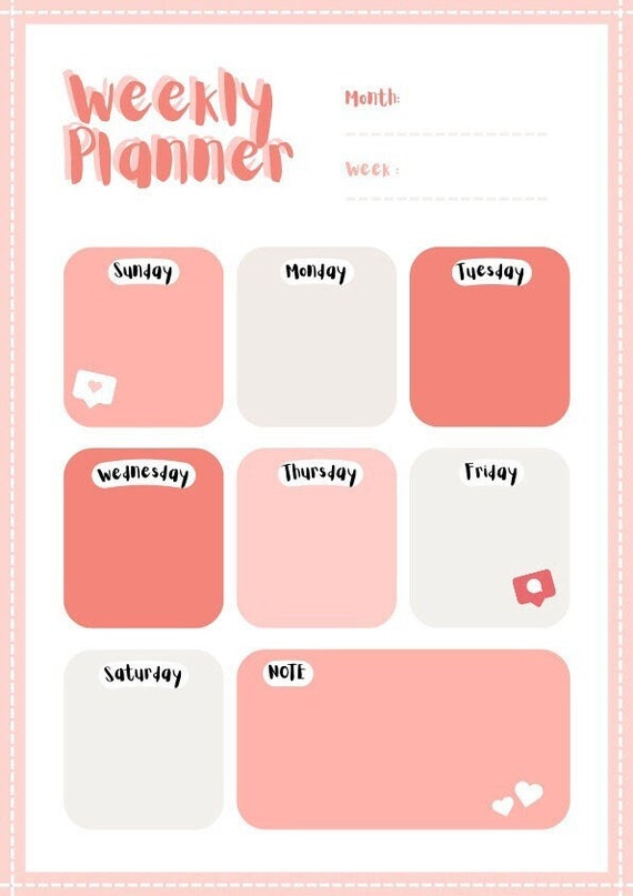 Pink Weekly Planner - Etsy