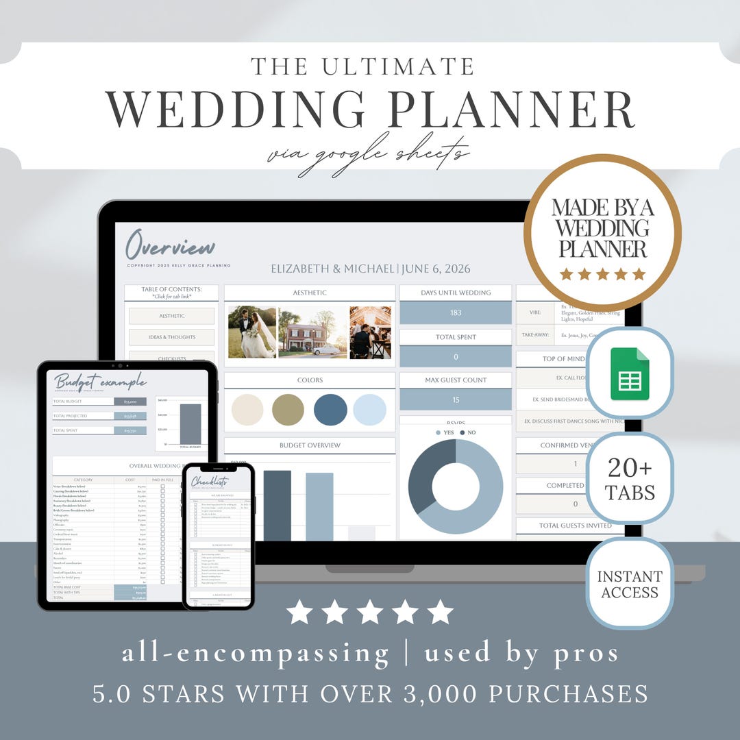 Blue Digital Wedding Planning Spreadsheet Google Sheets Wedding Budget ...