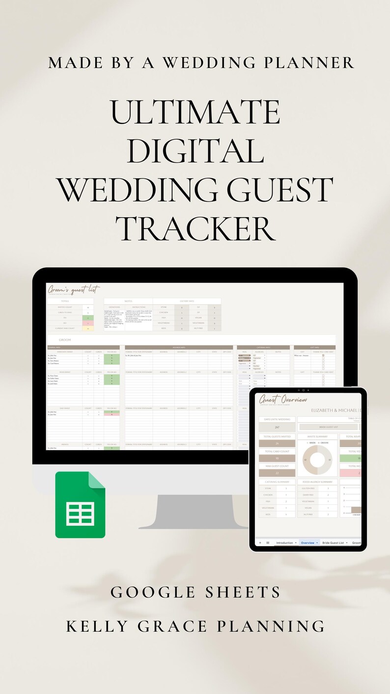 Wedding Guest List Google Sheets Template: RSVP Tracker (digital ...