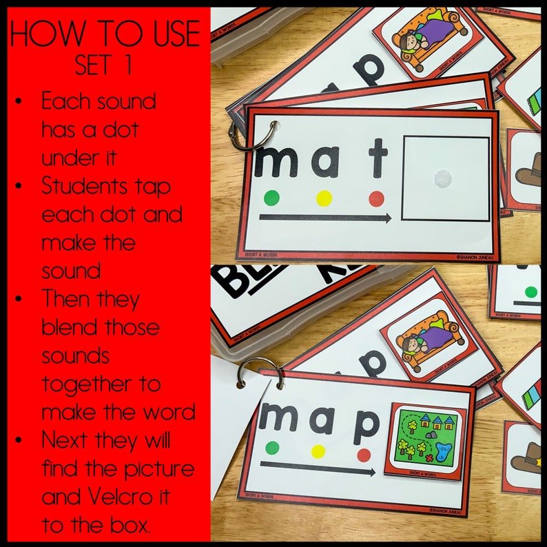 Tap, Blend, Read Flash Cards, Phonics Activities, Short Vowel Literacy ...