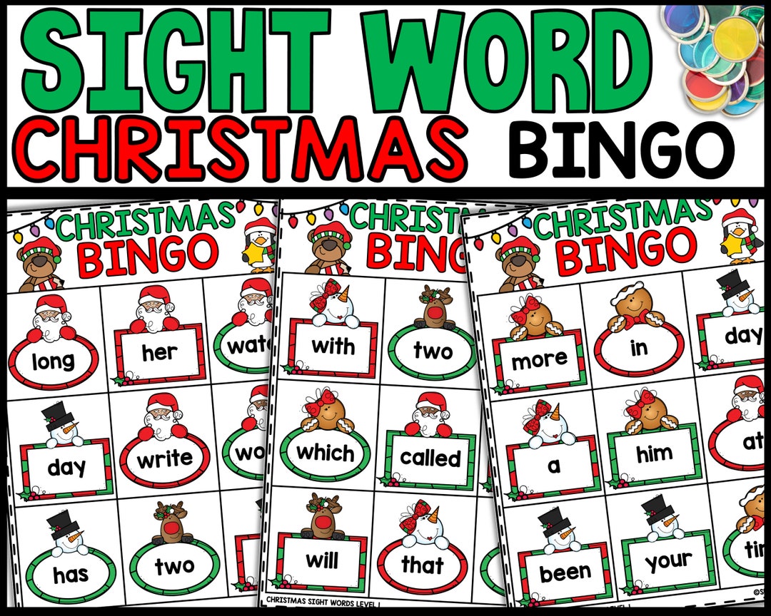 Sight Word Bingo Game Cards Christmas Themed, 1st Grade Sight Words ...