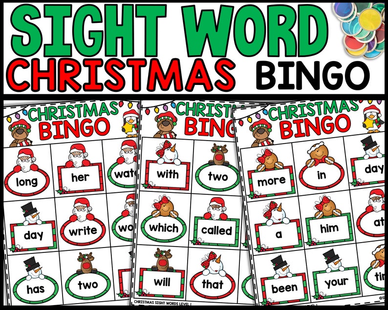 Sight Word Bingo Game Cards Christmas Themed, 1st Grade Sight Words ...