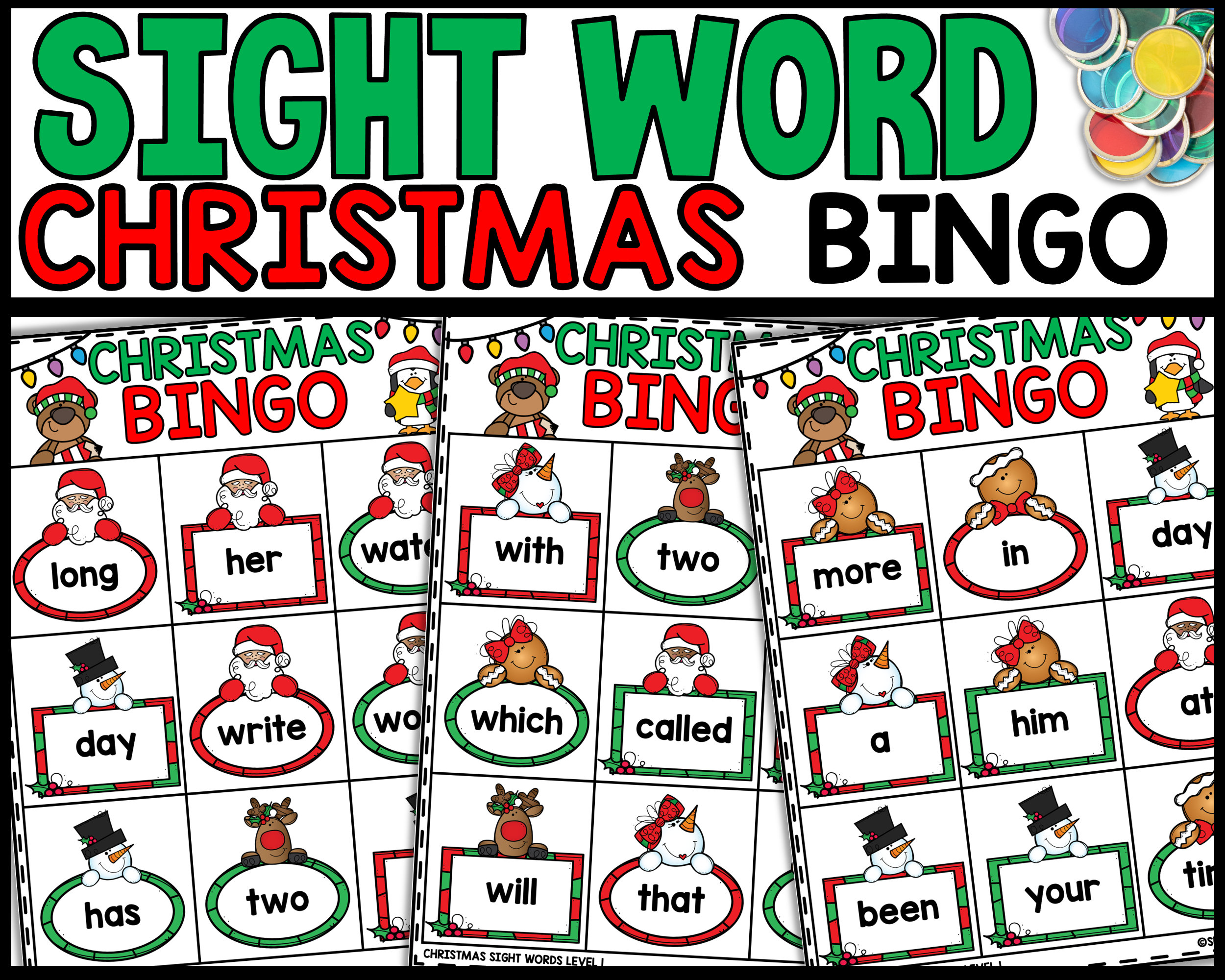 Sight Word Bingo Game Cards Christmas Themed, 1st Grade Sight Words ...
