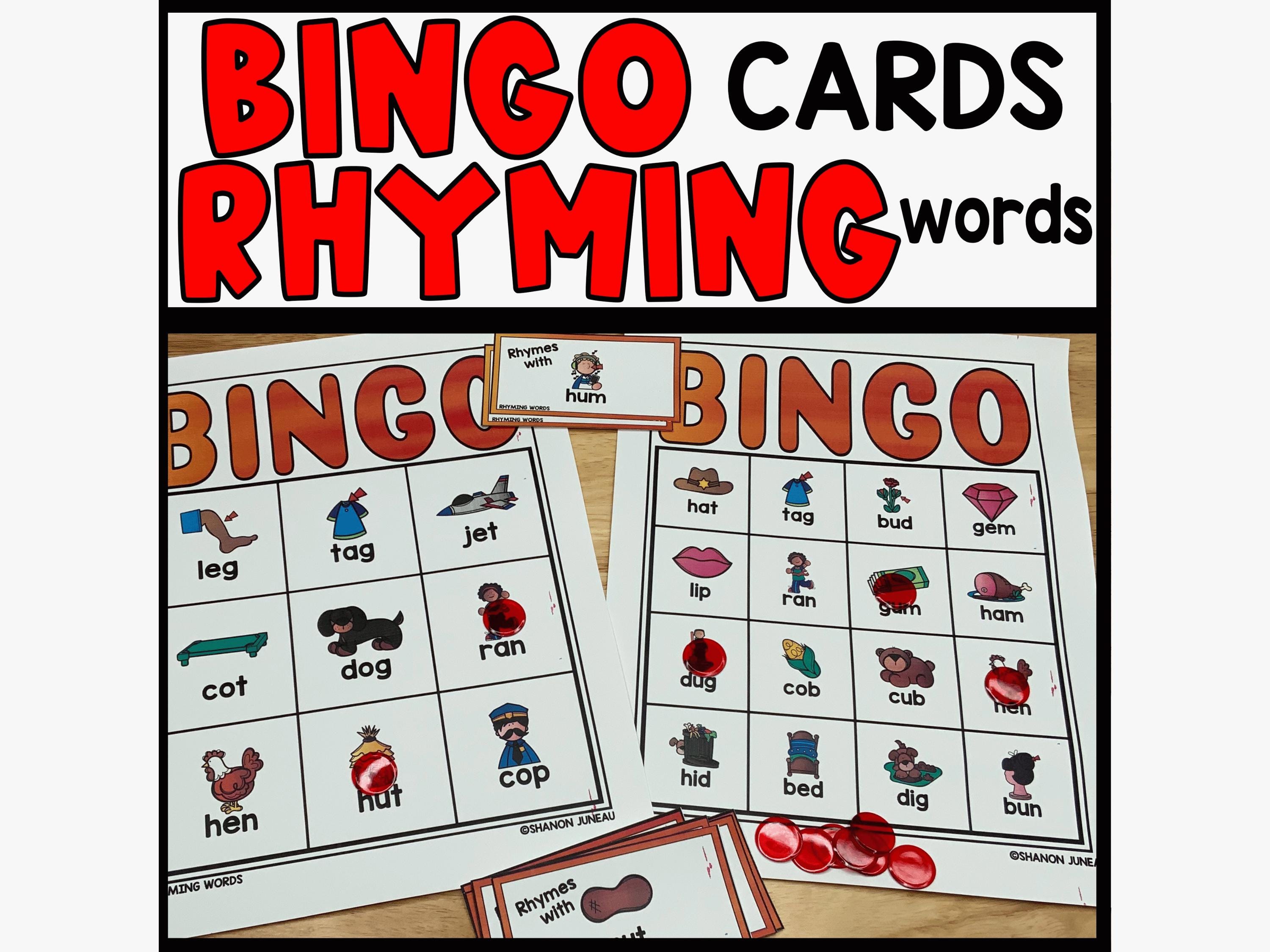 Rhyming Words Bingo Game Cards, 1st Grade Sight Words, Bingo Short ...