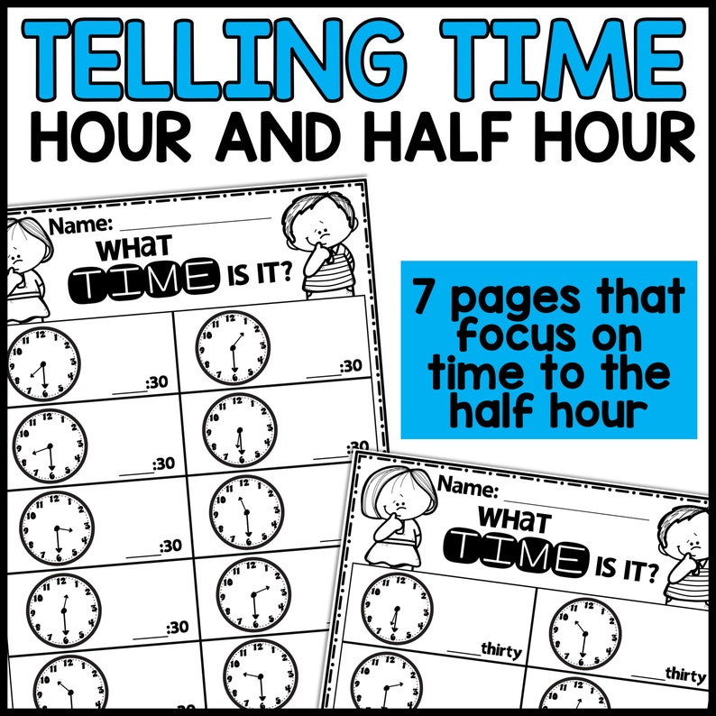 Telling Time Worksheets Printable Activity Book Homeschool - Etsy