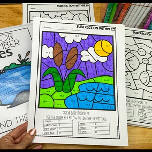 Pond Subtraction Color by Number Worksheets: Math Coloring Pages (PDF ...