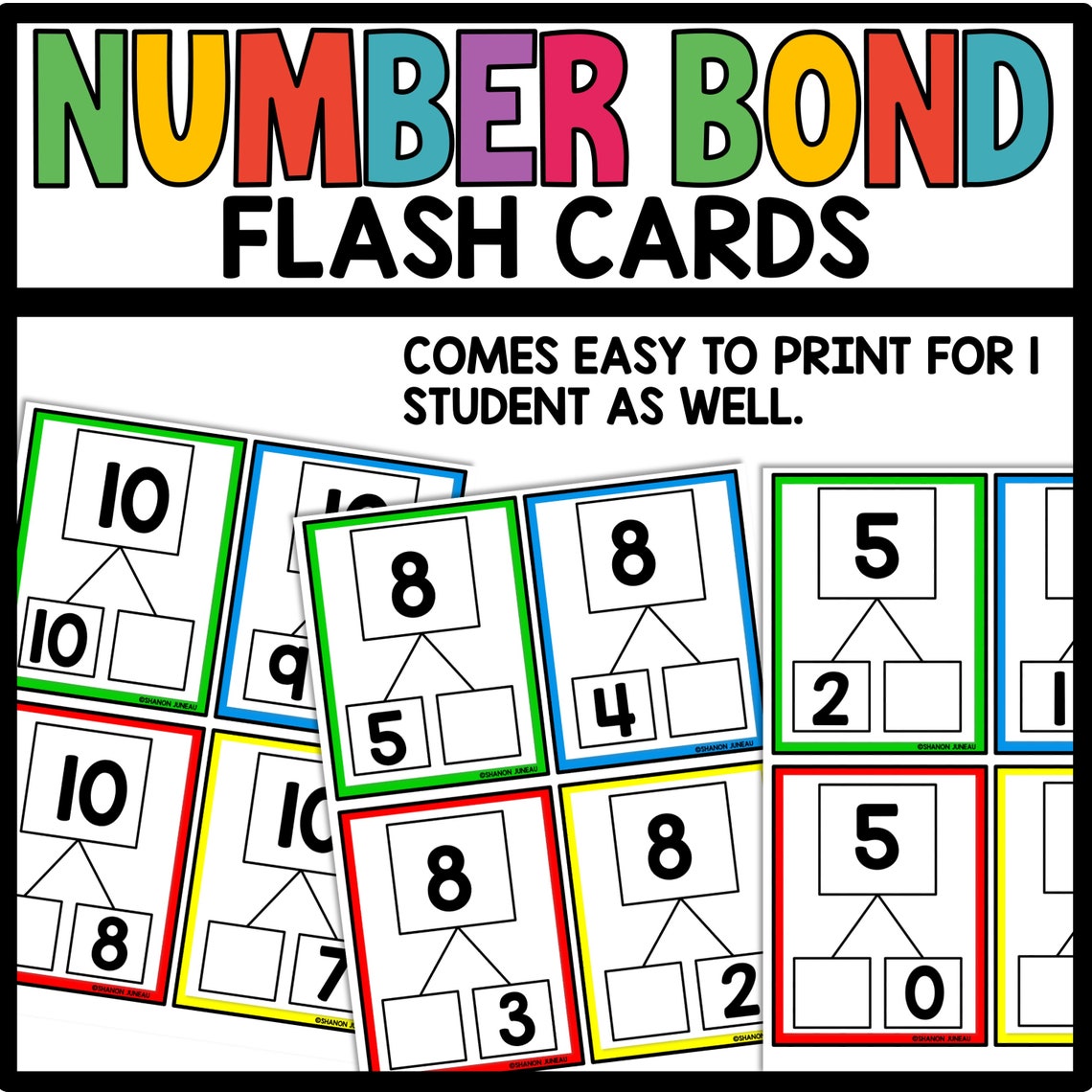 Number Bond Flash Cards, Math, Decomposing Numbers, Addition and ...