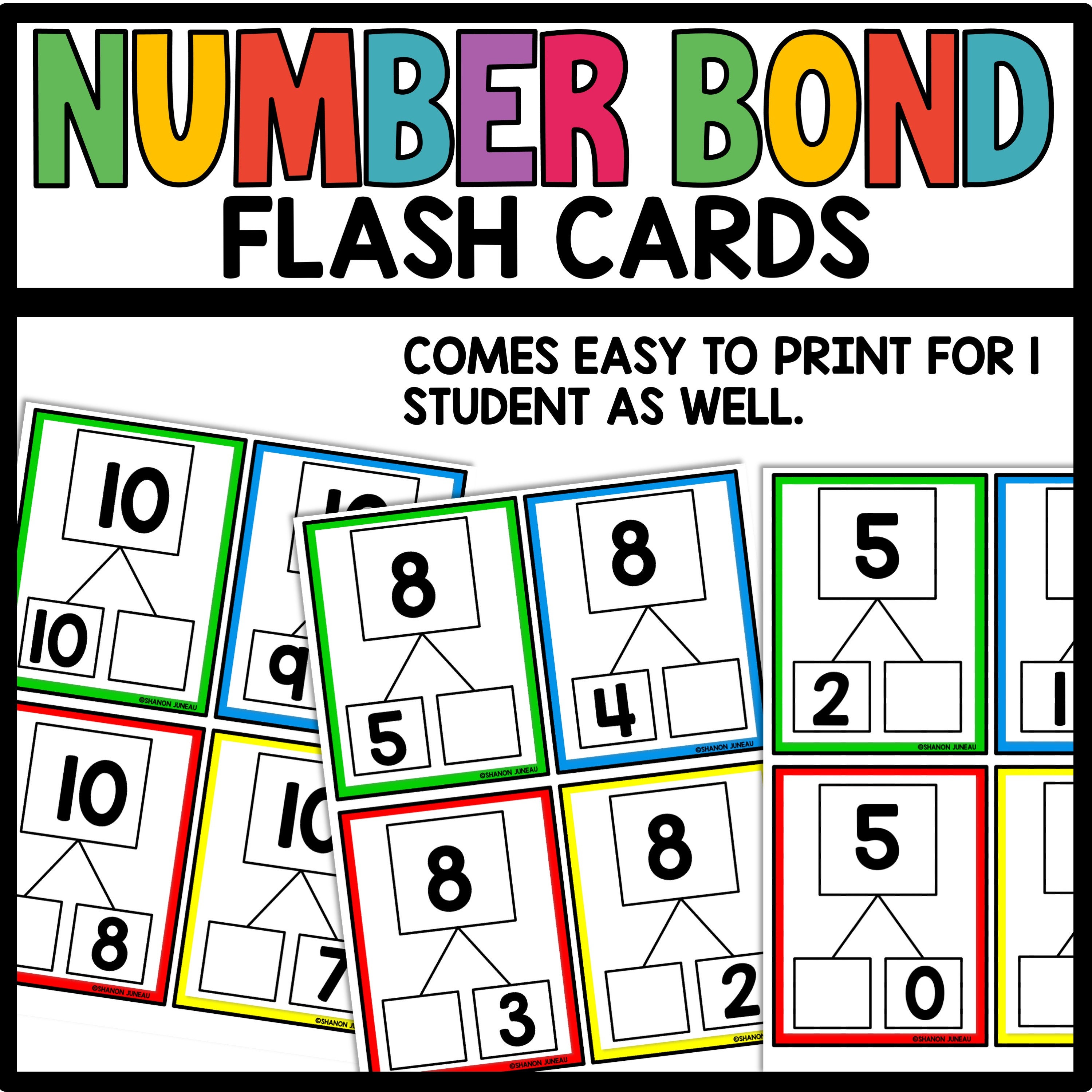Number Bond Flash Cards, Math, Decomposing Numbers, Addition and ...