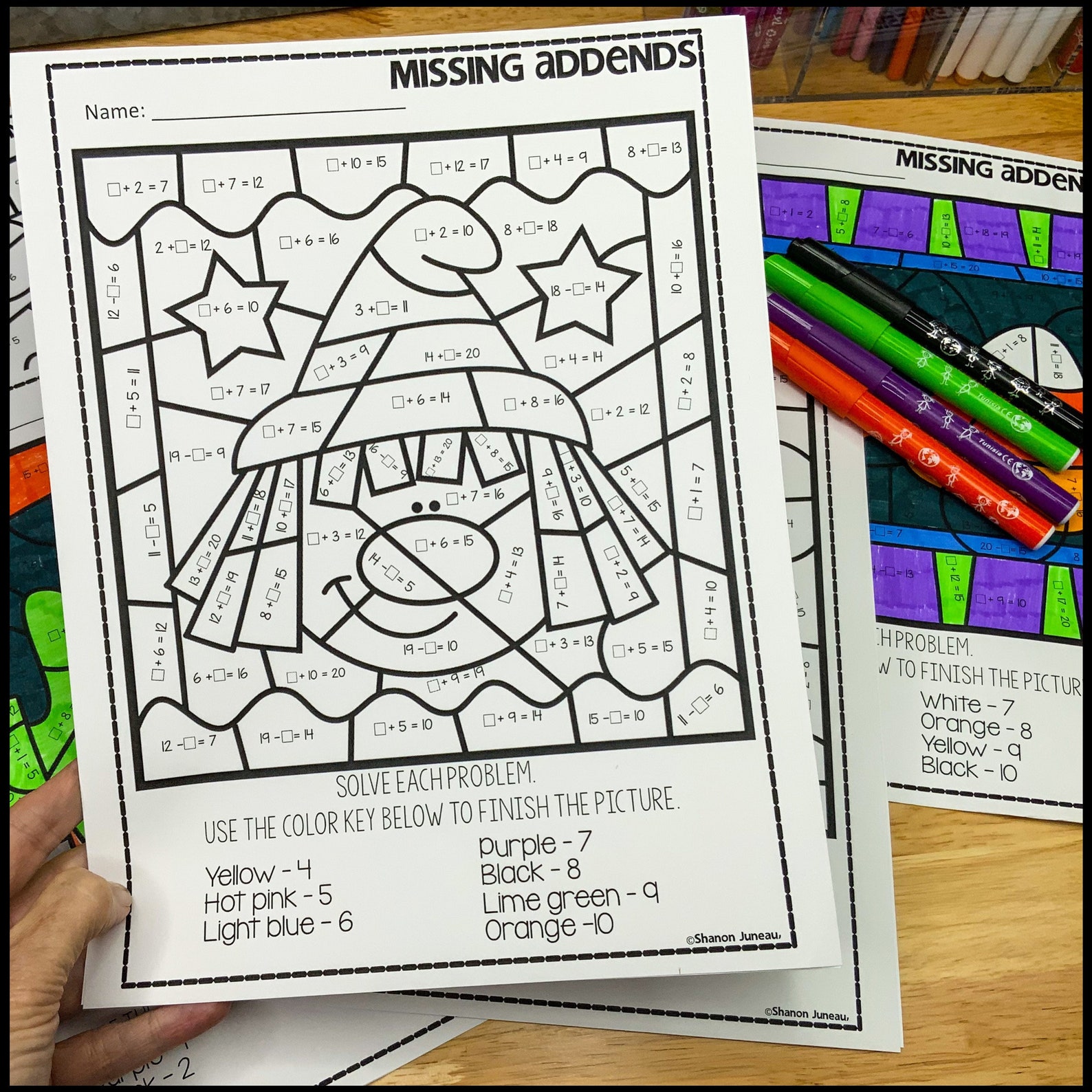 Halloween Missing Addends Color by Number Worksheets (PDF) - Etsy