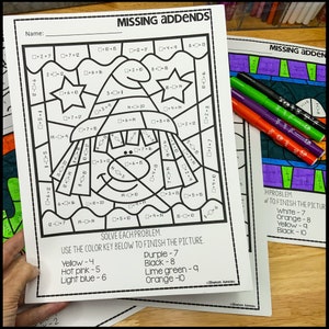 Halloween Missing Addends Color by Number Worksheets, Color by Code ...