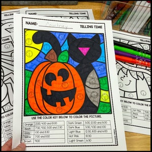 Halloween Telling Time Color by Number Worksheets (printable) - Etsy