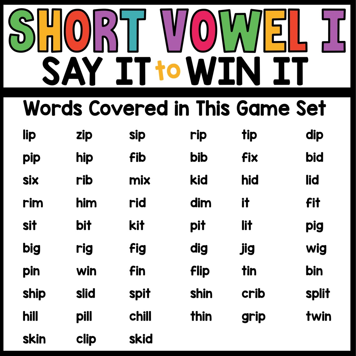 Short Vowel I Word Game, Say It to Win It Games, Matching CVC Words ...