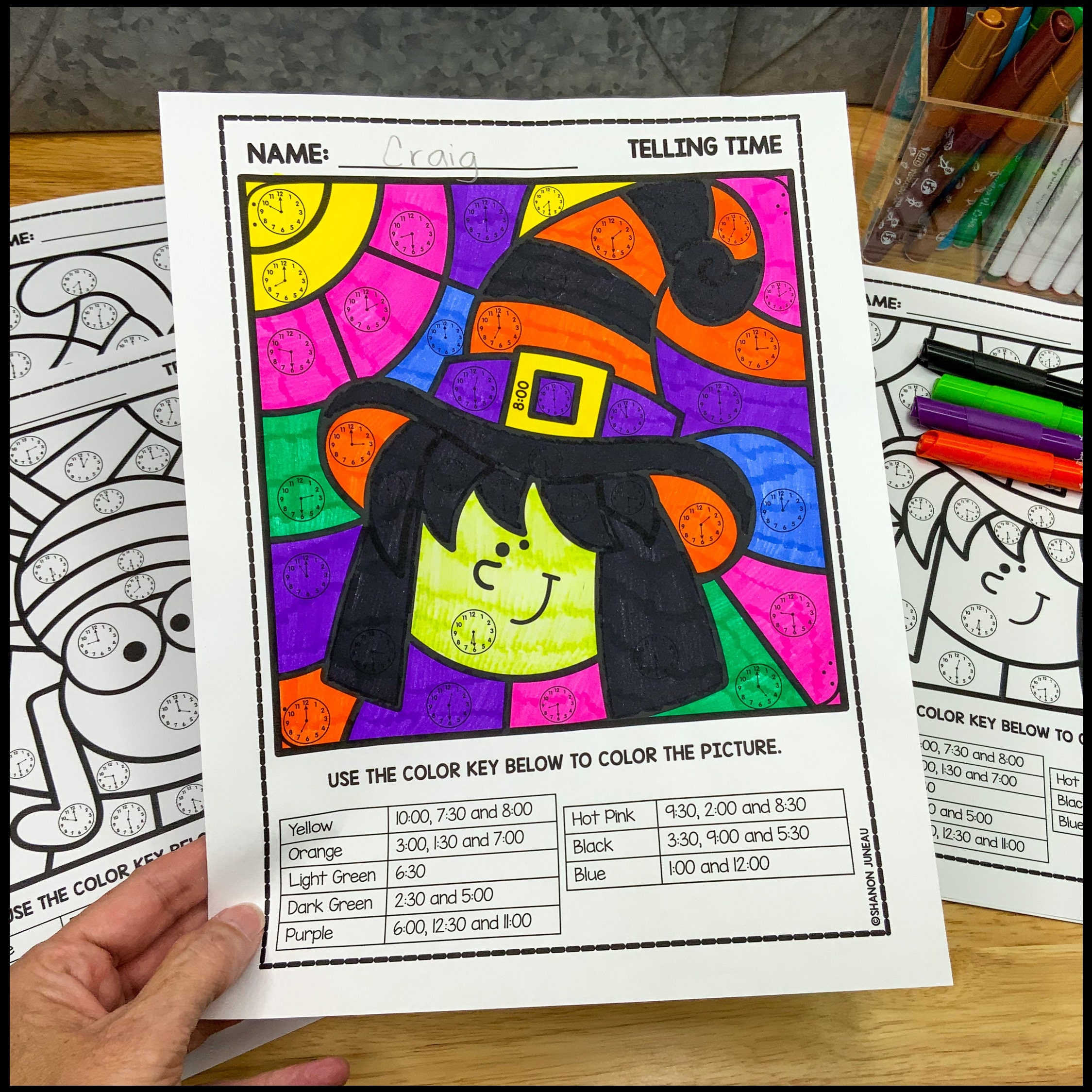 Halloween Telling Time Color by Number Worksheets, Color by Code ...