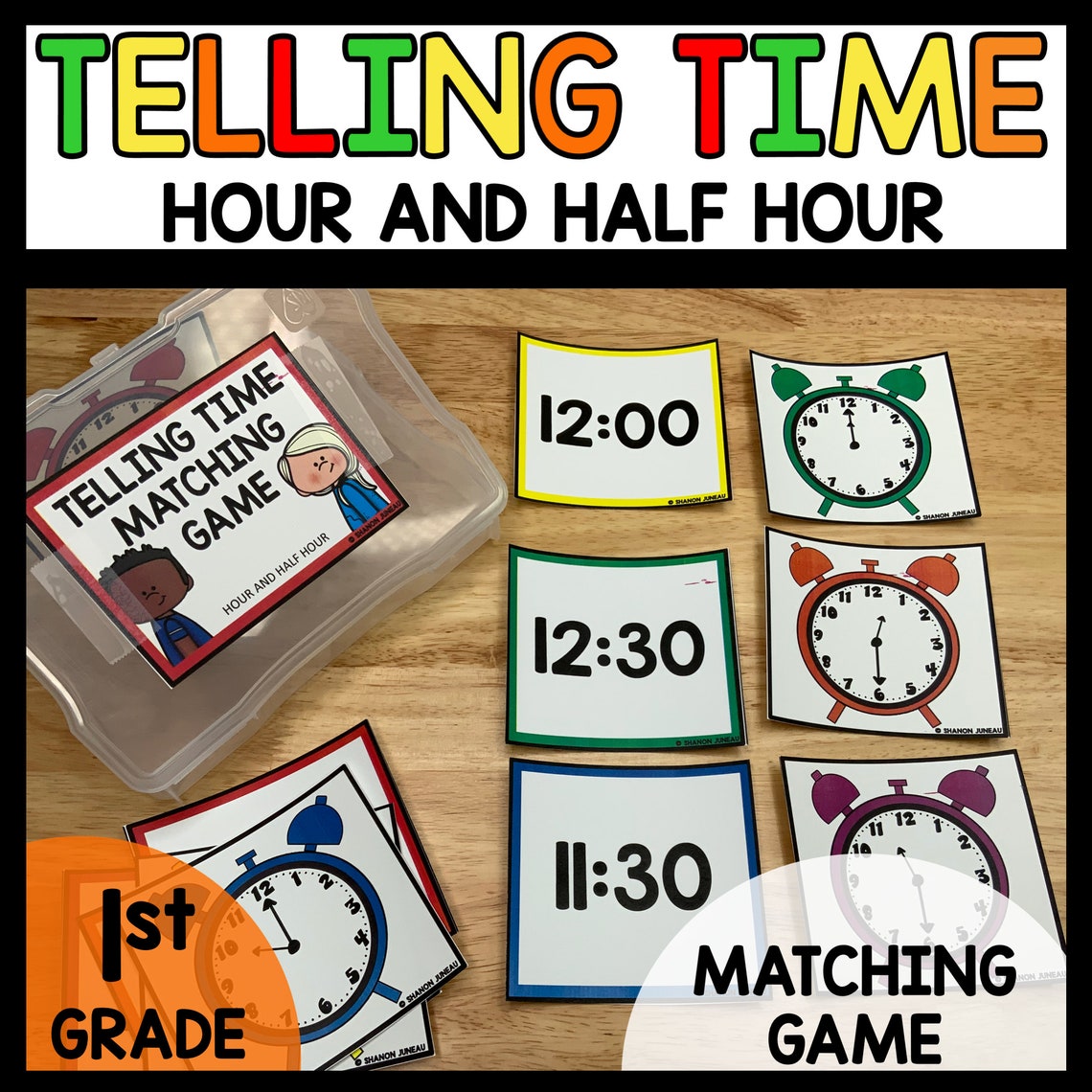 Telling Time Matching Game, Telling Time to the Hour and Half Hour ...