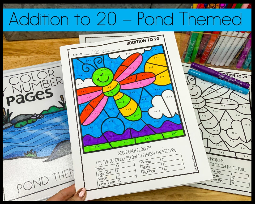 Addition to 20 Color by Number Worksheets, Math Color Pages, Pond Color ...