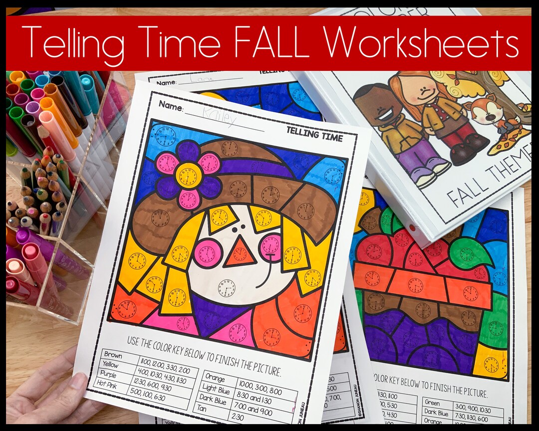FALL Telling Time Color by Number Worksheets - Etsy