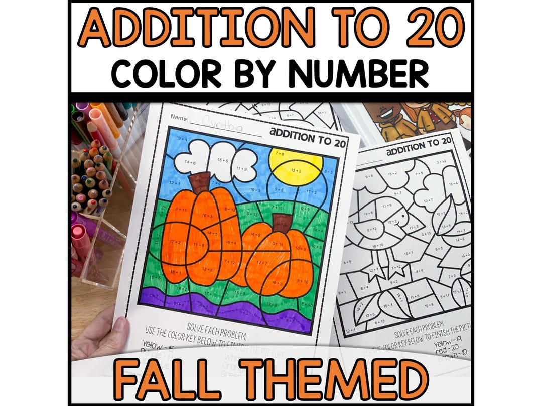 FALL Addition to 20 Color by Number Worksheets - Etsy