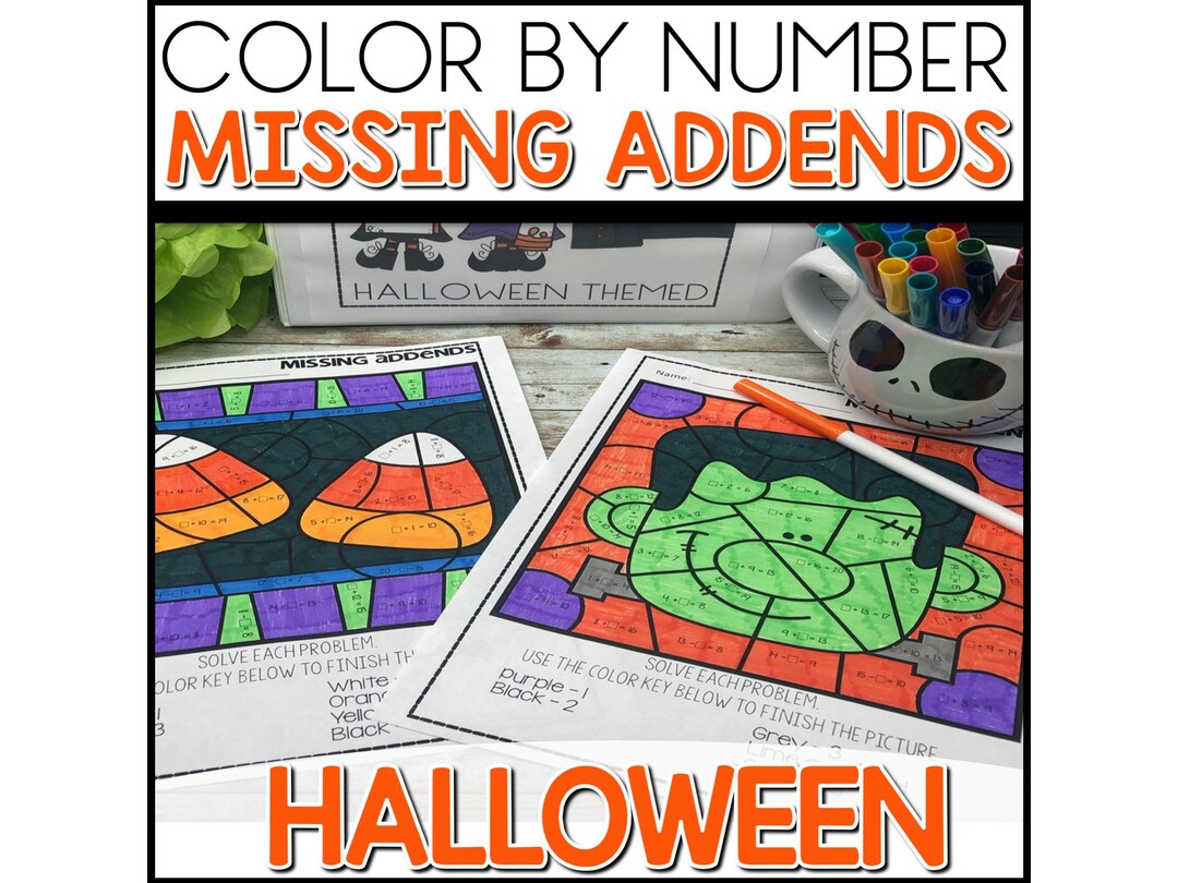 Halloween Missing Addends Color by Number Worksheets, Color by Code ...