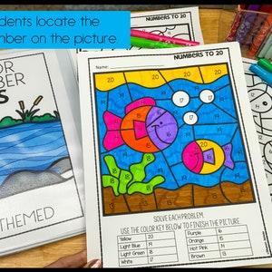 Number Recognition to 20 Color by Number Math Worksheets, Kindergarten ...