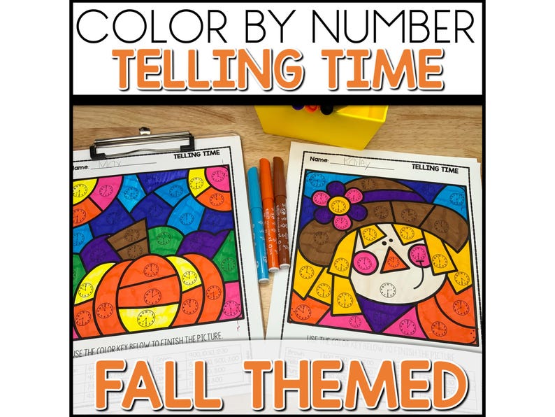 FALL Telling Time Color by Number Worksheets - Etsy