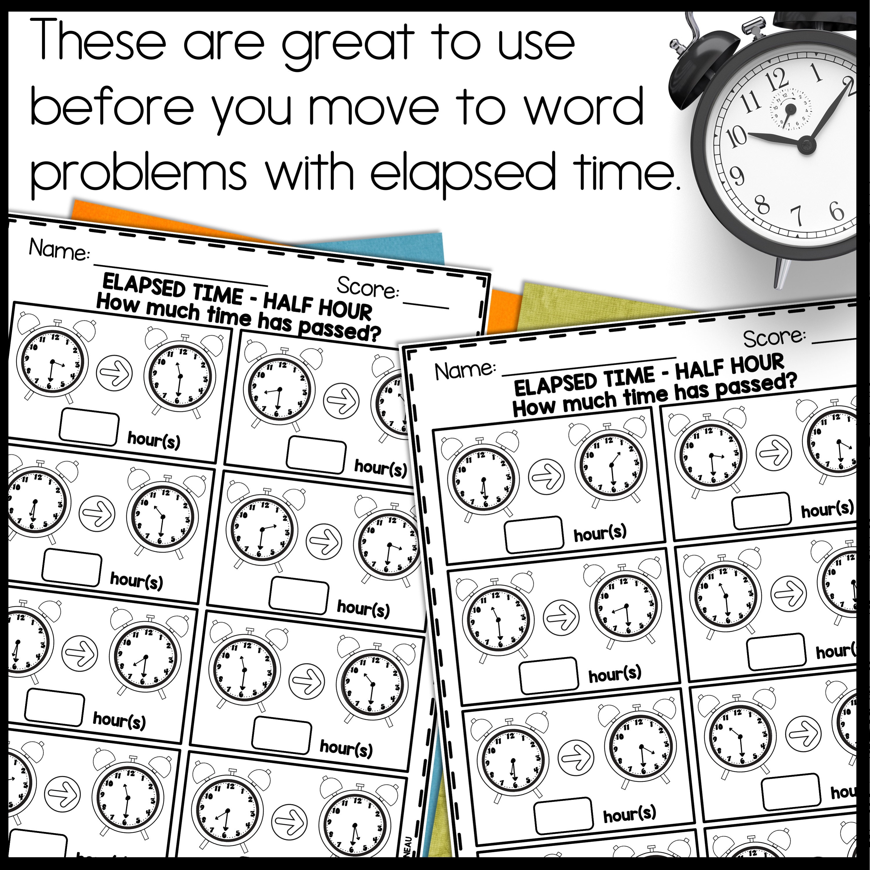 Elapsed Time Worksheets: Half Hour Clock Practice (digital Download) - Etsy