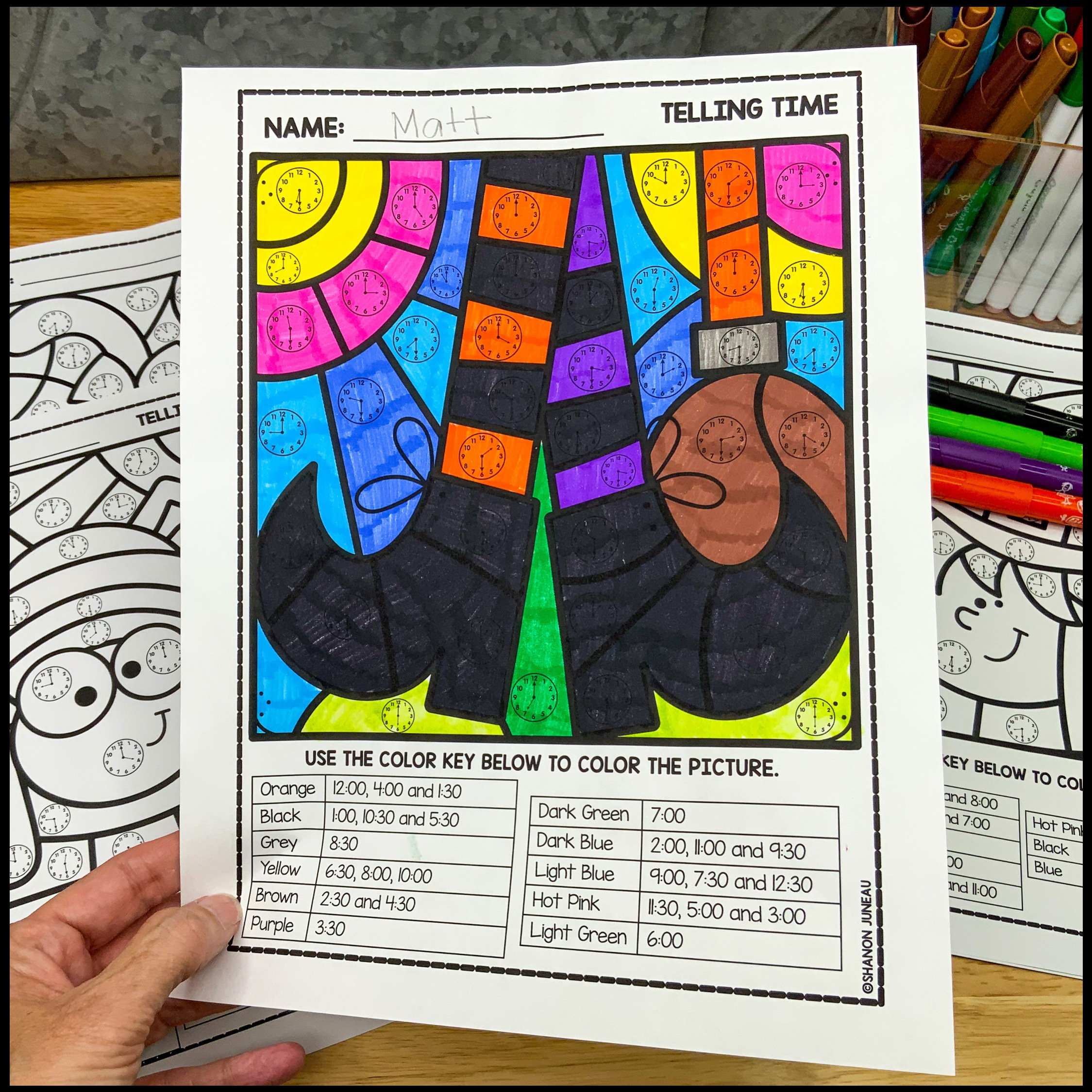 Halloween Telling Time Color by Number Worksheets, Color by Code ...