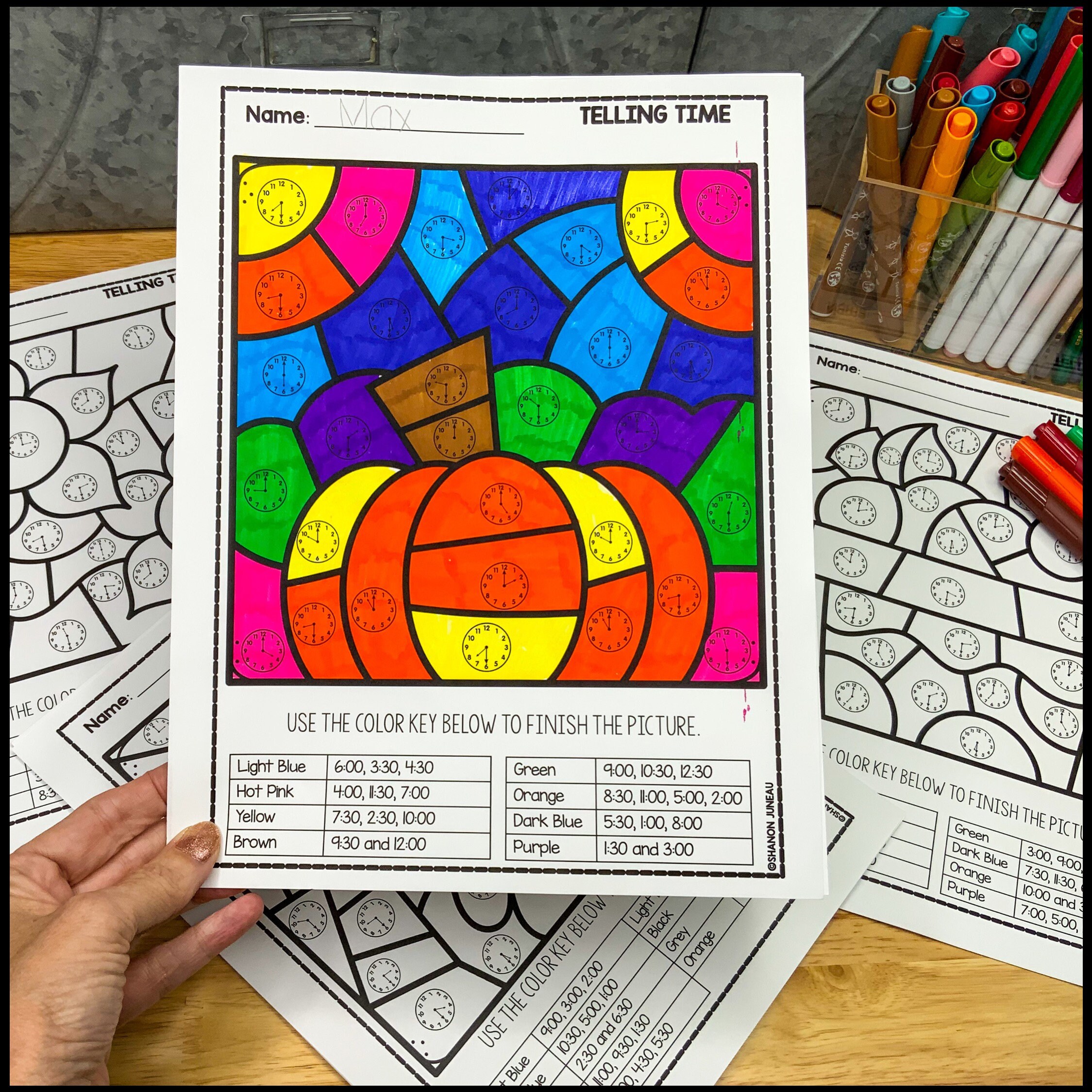 FALL Telling Time Color by Number Worksheets - Etsy