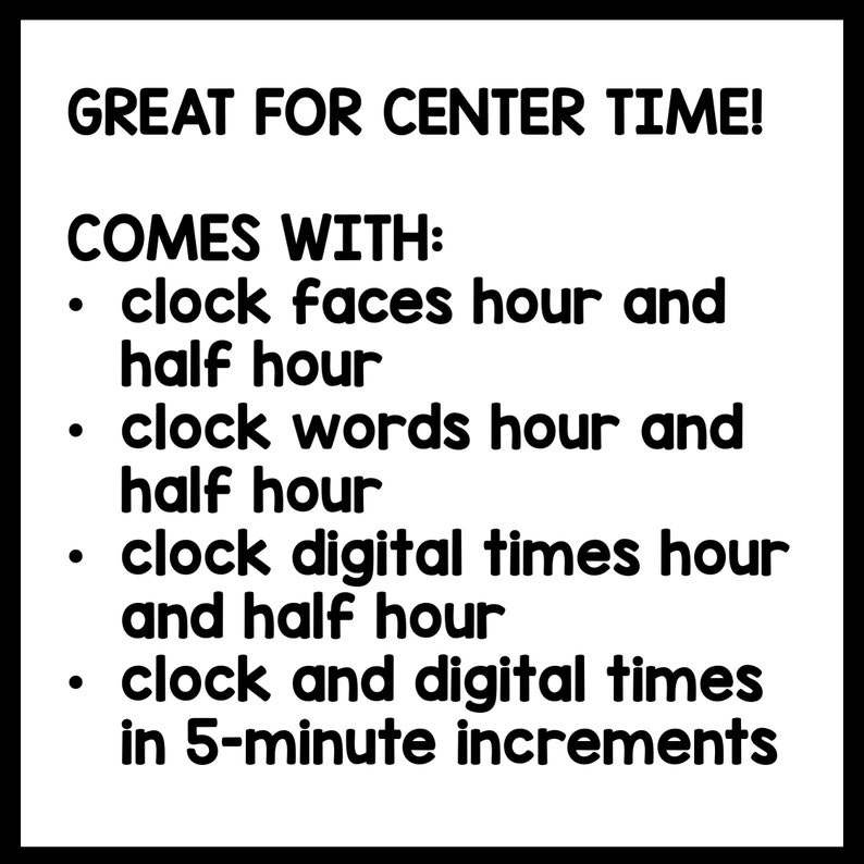 Telling Time Matching Game, Telling Time to the Hour and Half Hour ...