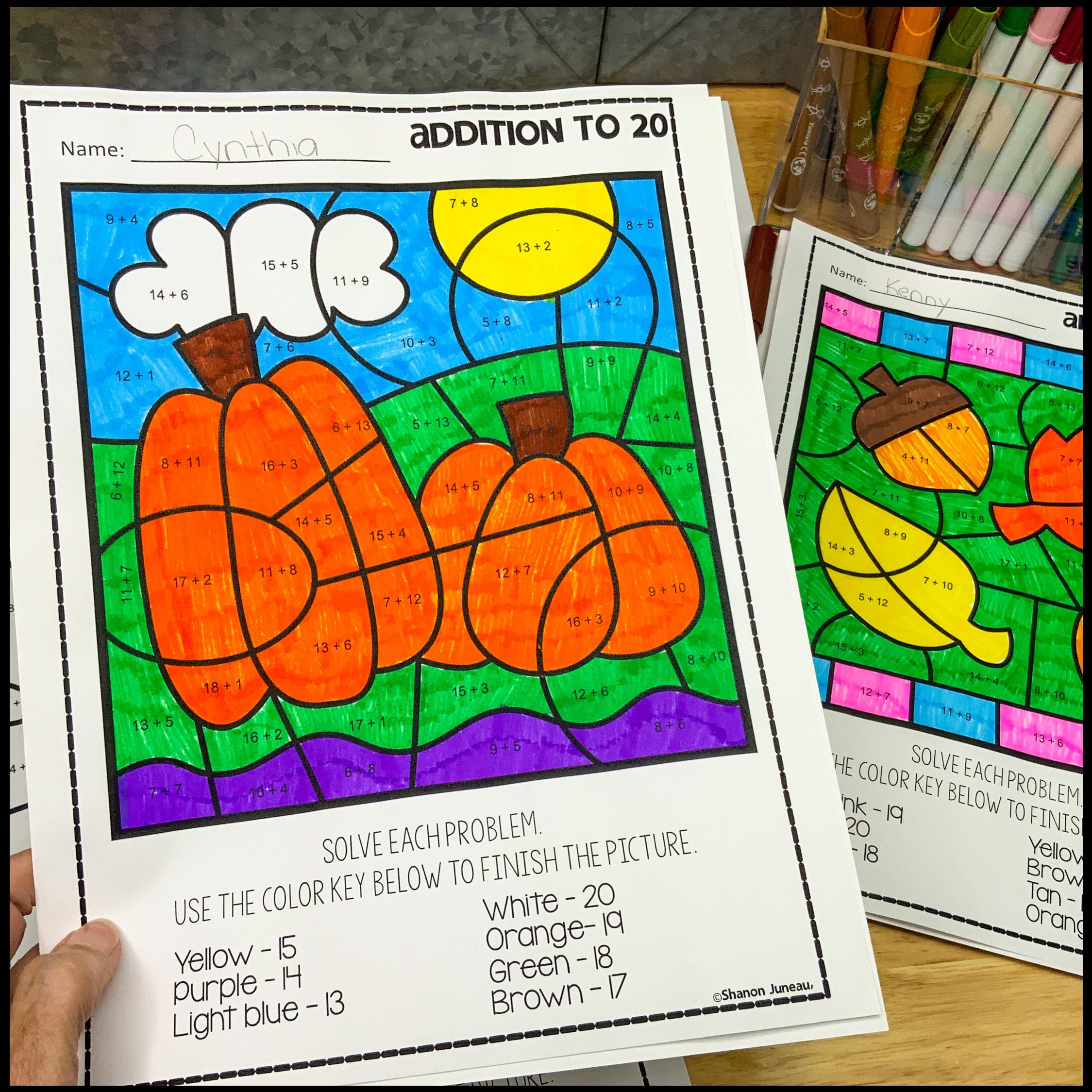FALL Addition to 20 Color by Number Worksheets - Etsy