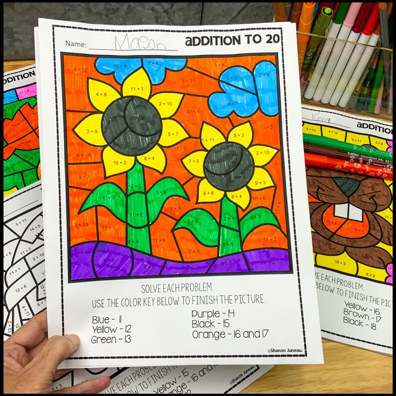 FALL Addition to 20 Color by Number Worksheets - Etsy