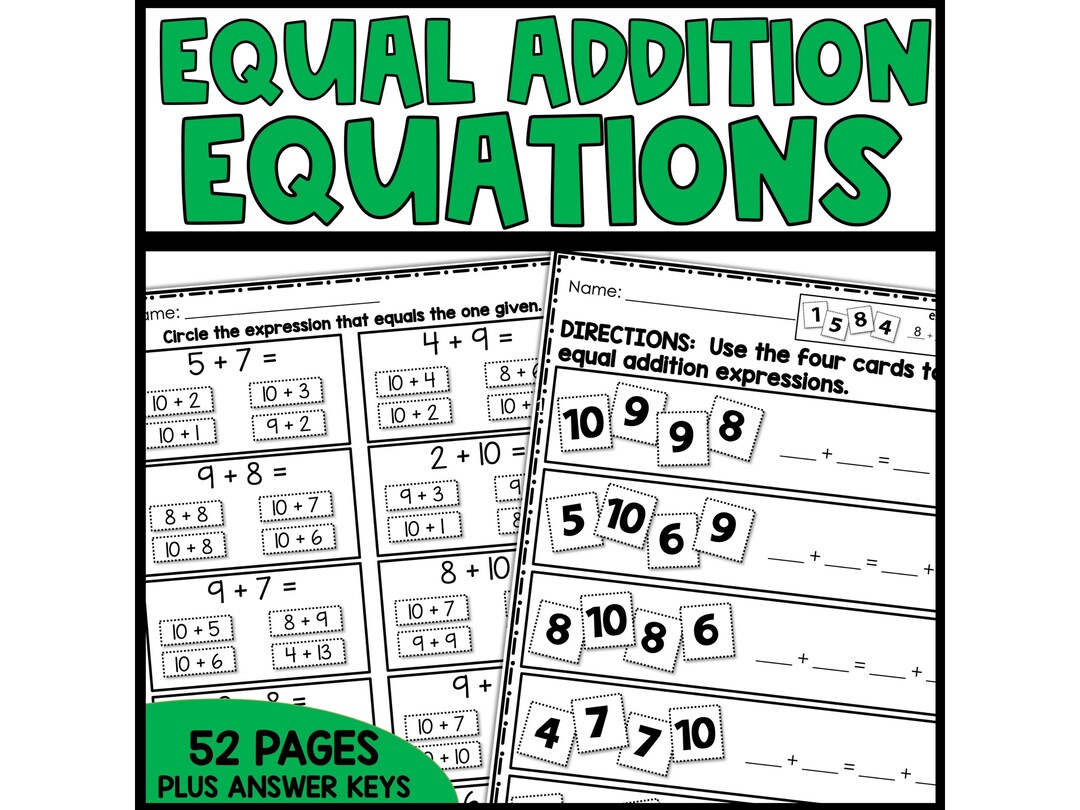 1st Grade Math Worksheets: Equal Expressions Practice (digital Download ...