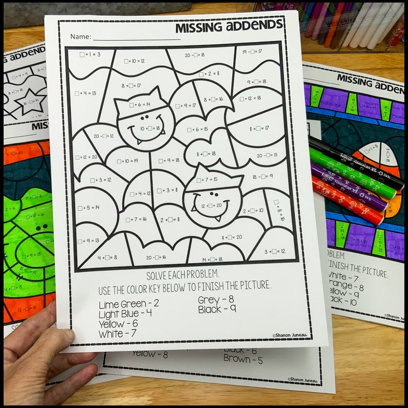 Halloween Missing Addends Color by Number Worksheets, Color by Code ...