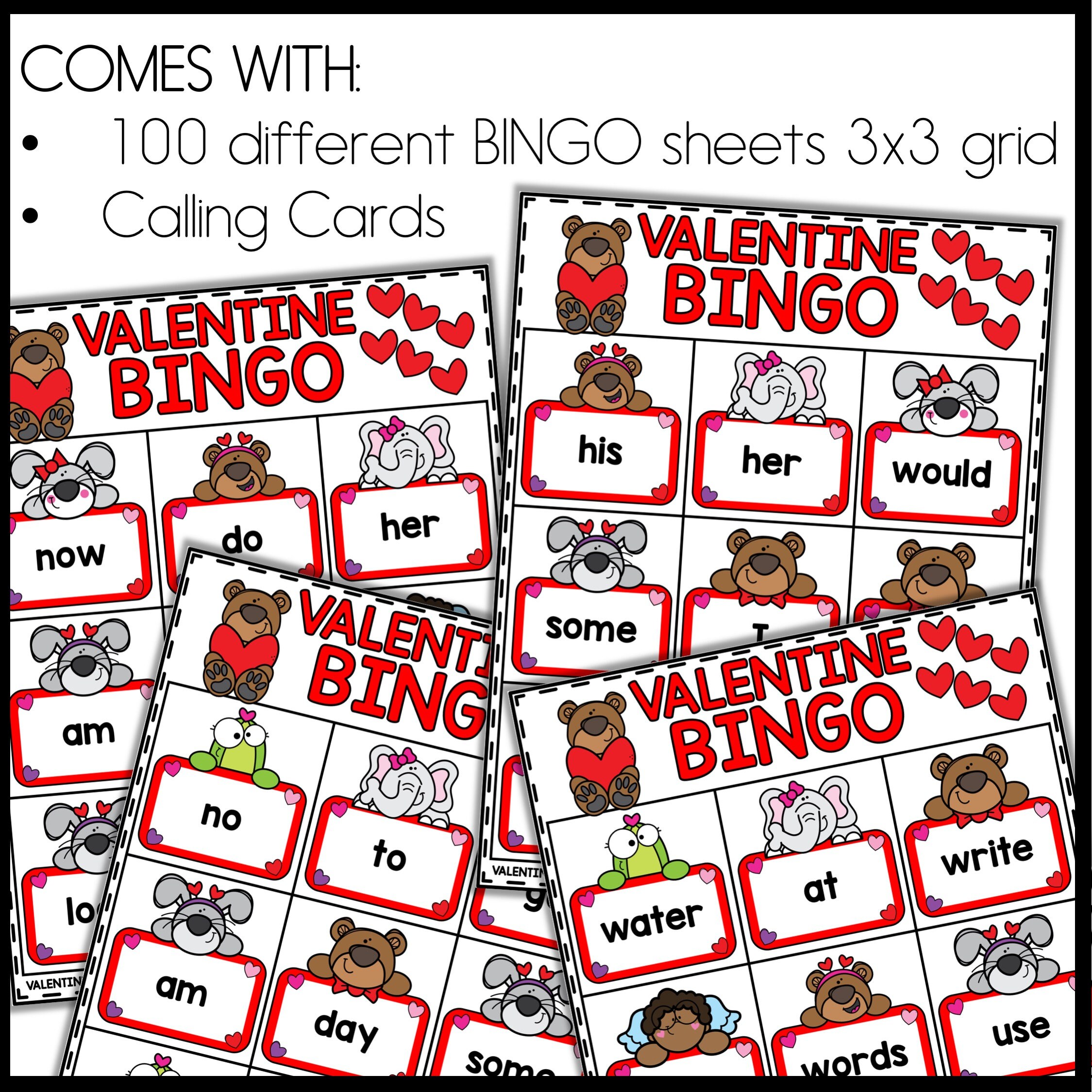 Valentine's Day Sight Word Bingo Game Cards, 1st Grade Sight Words ...