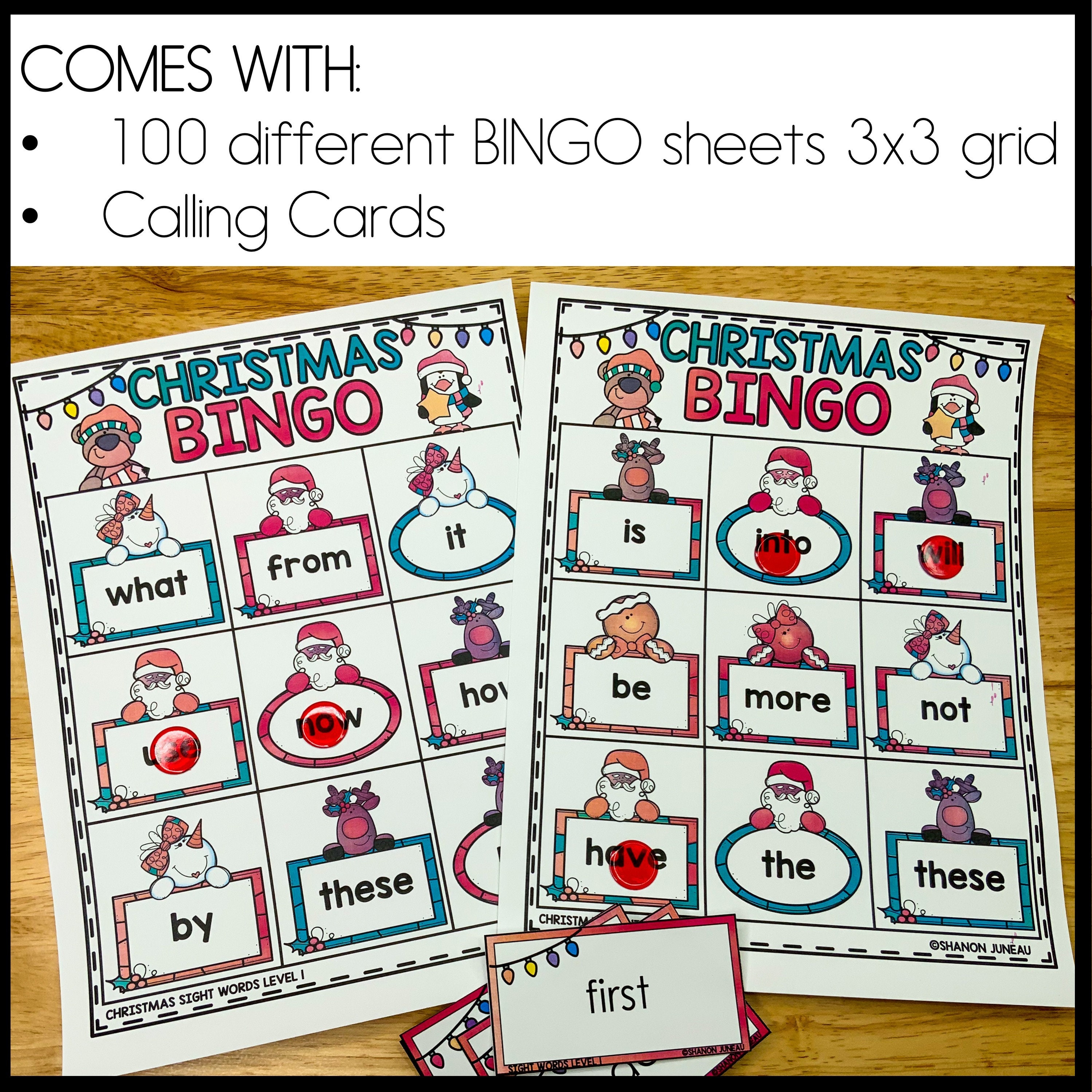 Sight Word Bingo Game Cards Christmas Themed, 1st Grade Sight Words ...