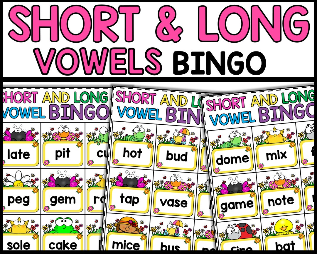 Spring Short and Long Vowel Words Bingo Game Cards, CVC and Cvce Bingo ...