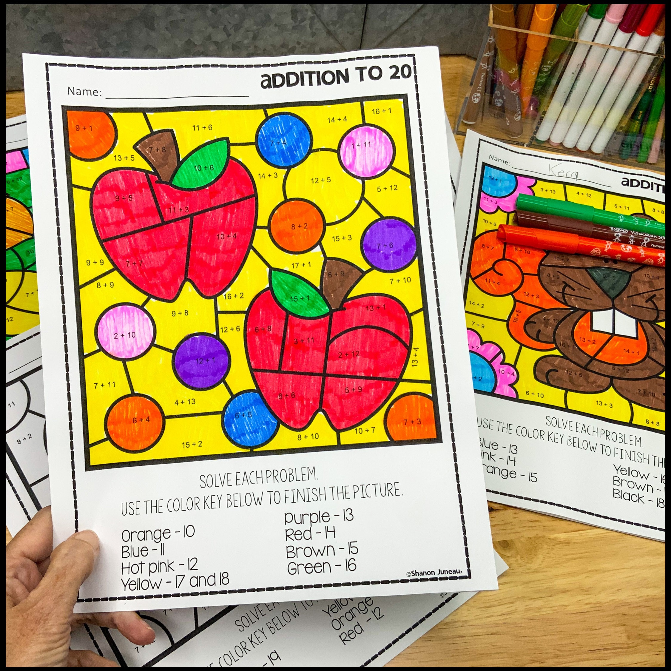 FALL Addition to 20 Color by Number Worksheets - Etsy