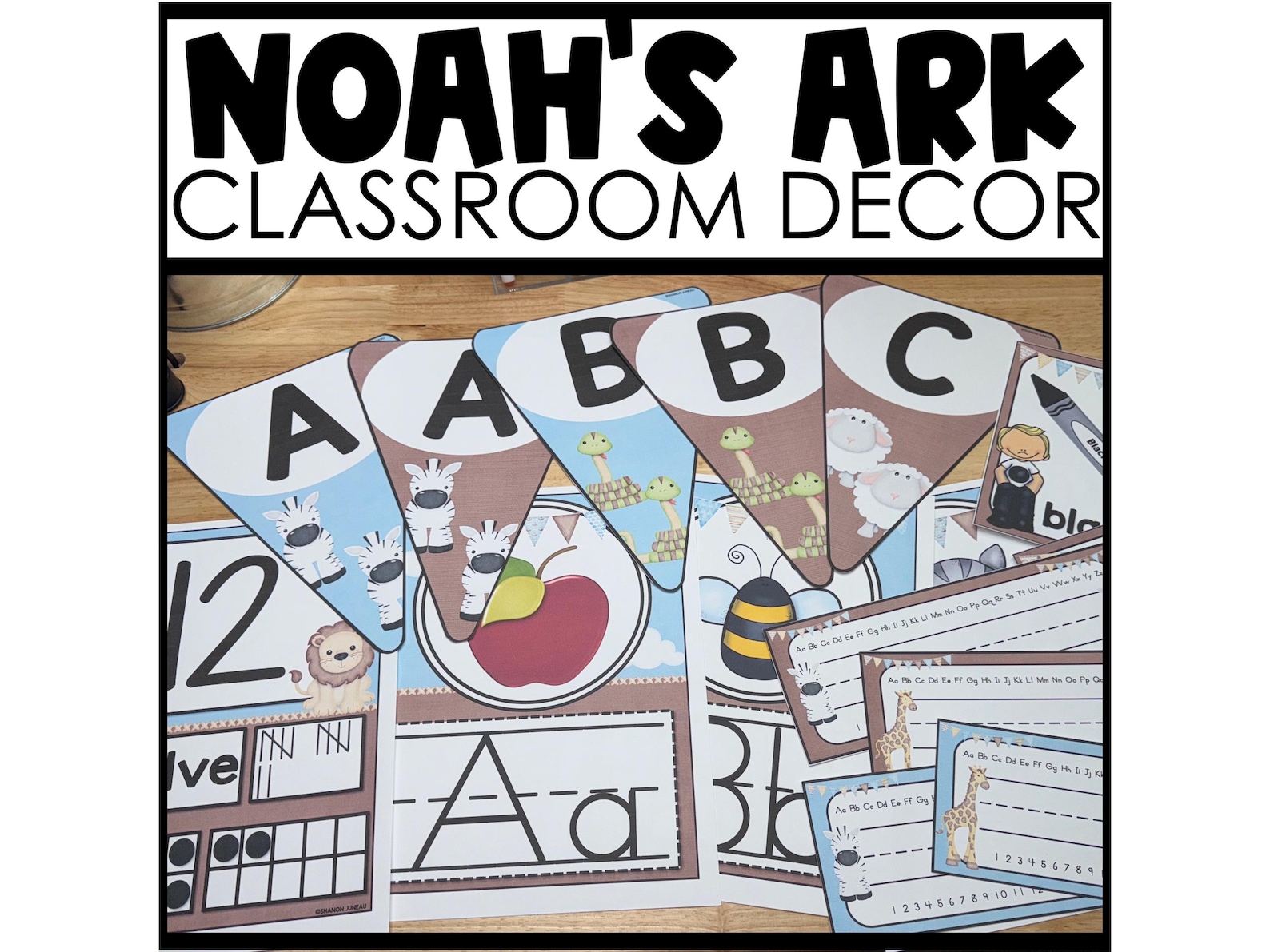 Noah's Ark Classroom Decor Bundle: Christian Alphabet, Numbers, Shapes ...