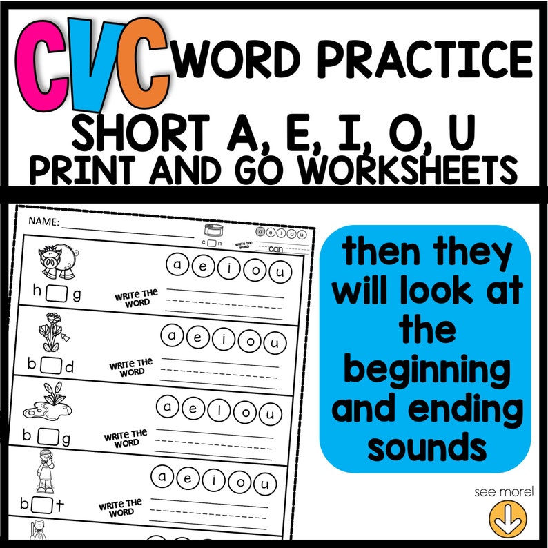 Printable Short Vowel Worksheets and Sorting Activities - Etsy