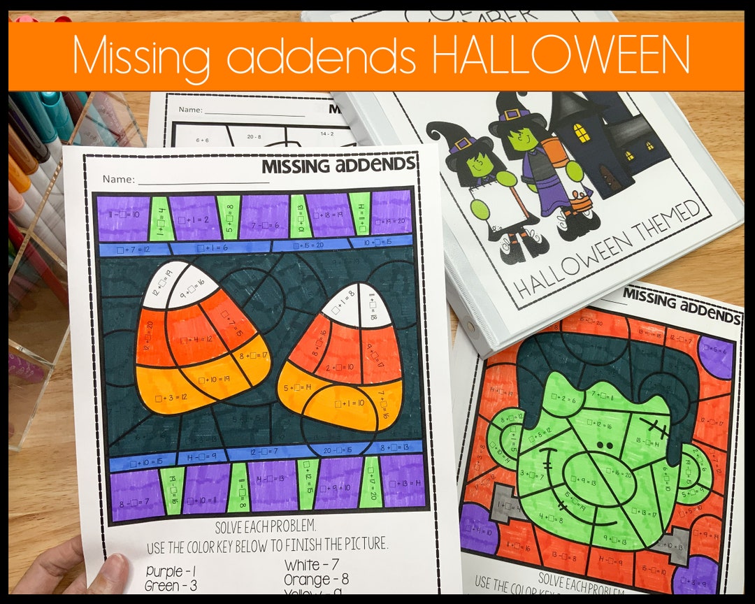 Halloween Missing Addends Color by Number Worksheets, Color by Code ...