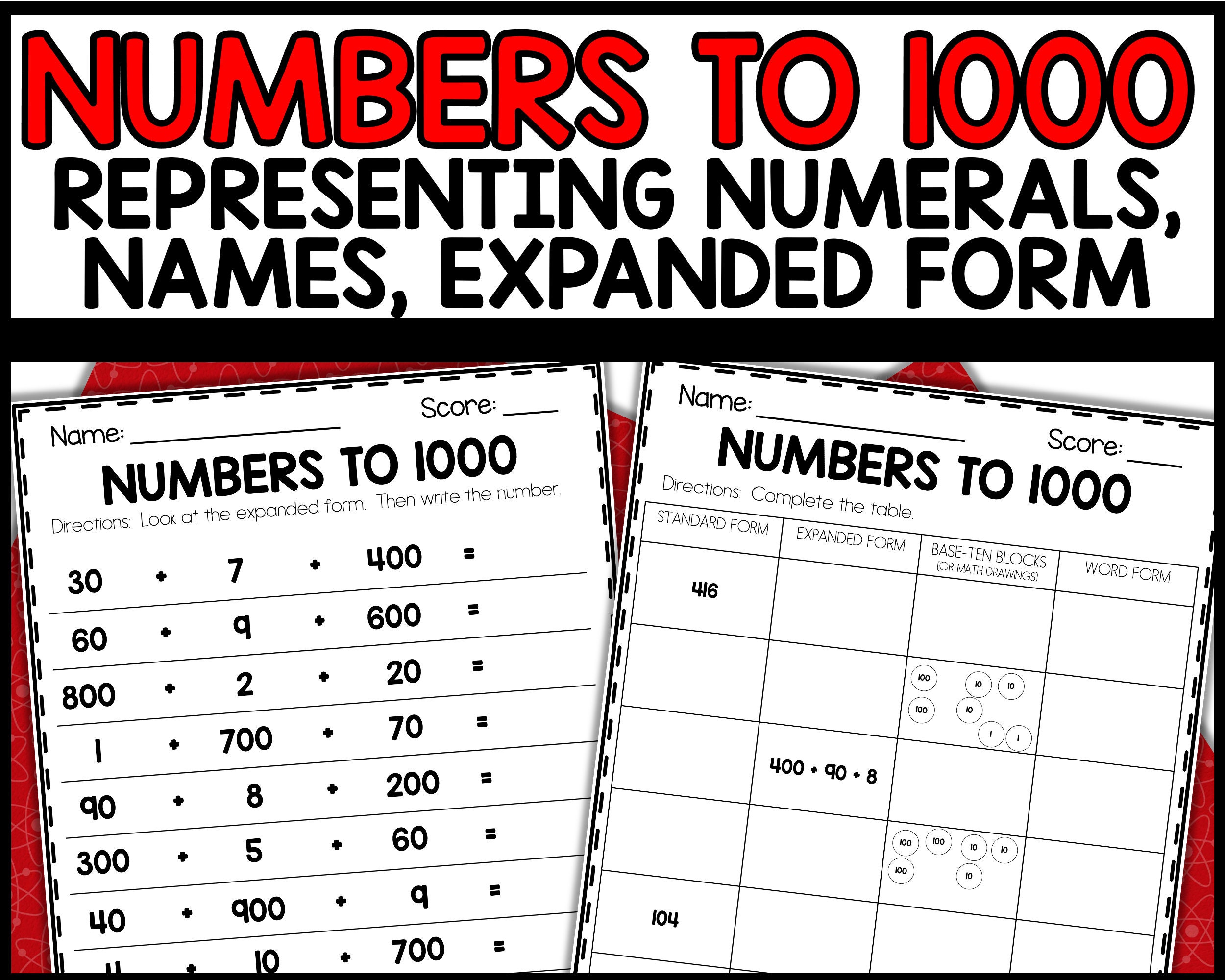 Expanded Form and Standard Form Worksheets up to 1000, Printable ...