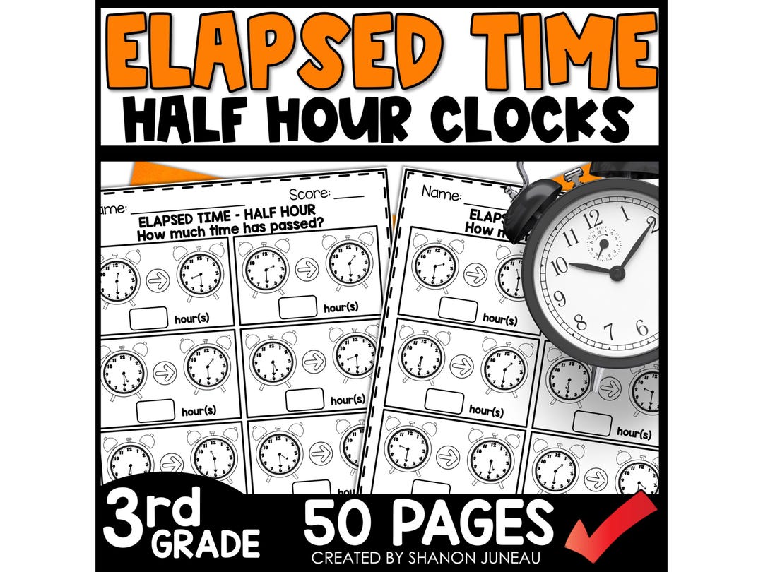 Elapsed Time Worksheets: Half Hour Clock Practice (digital Download) - Etsy