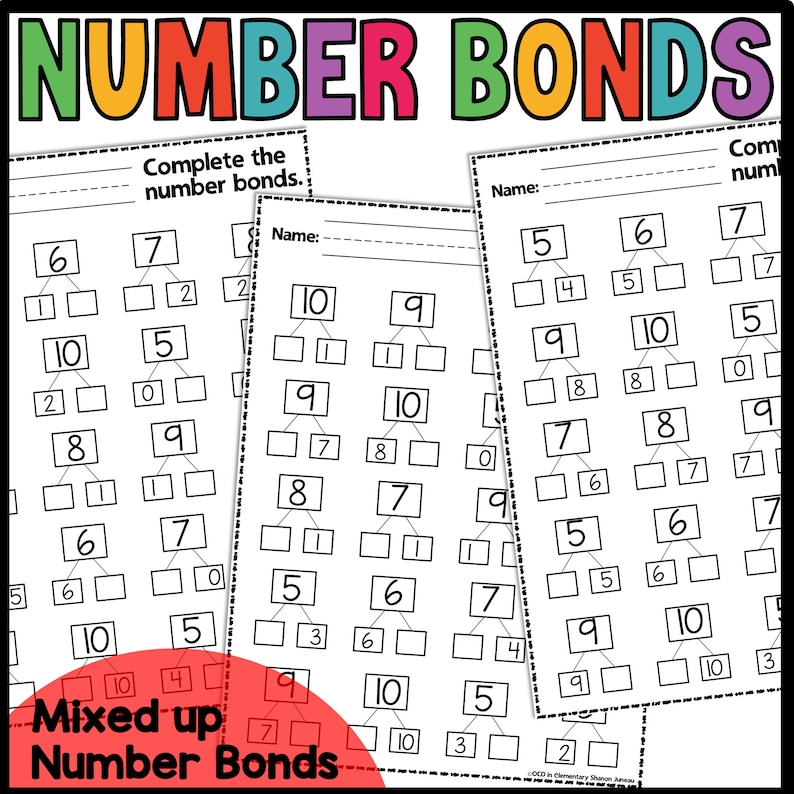 Number Bonds Math Worksheets: Missing Addends, Addition & Subtraction ...