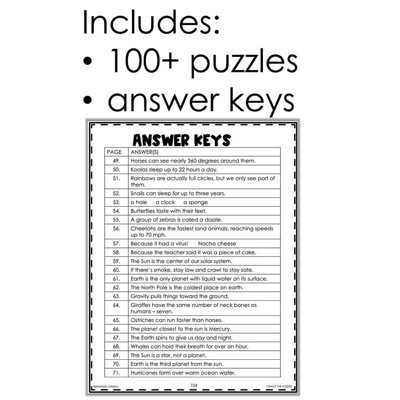 Crack the Code Puzzles, Animal Riddles, Fun Facts (digital Download) - Etsy