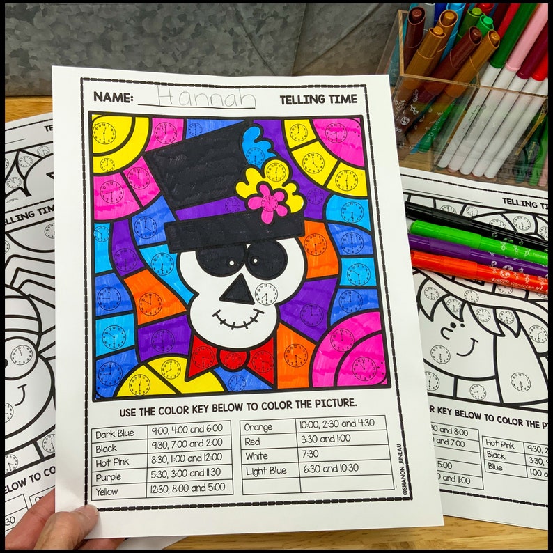 Halloween Telling Time Color by Number Worksheets, Color by Code ...
