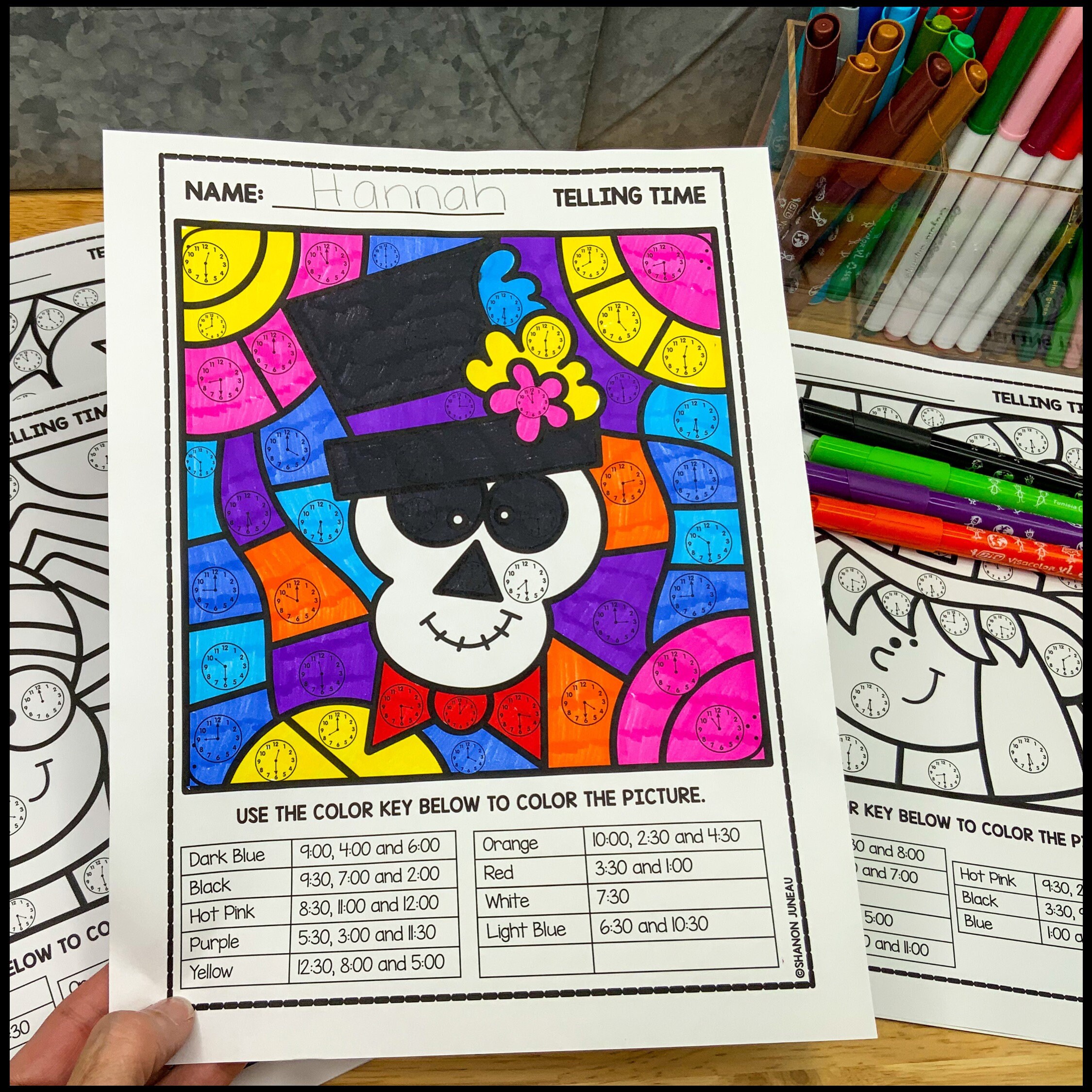 Halloween Telling Time Color by Number Worksheets, Color by Code ...