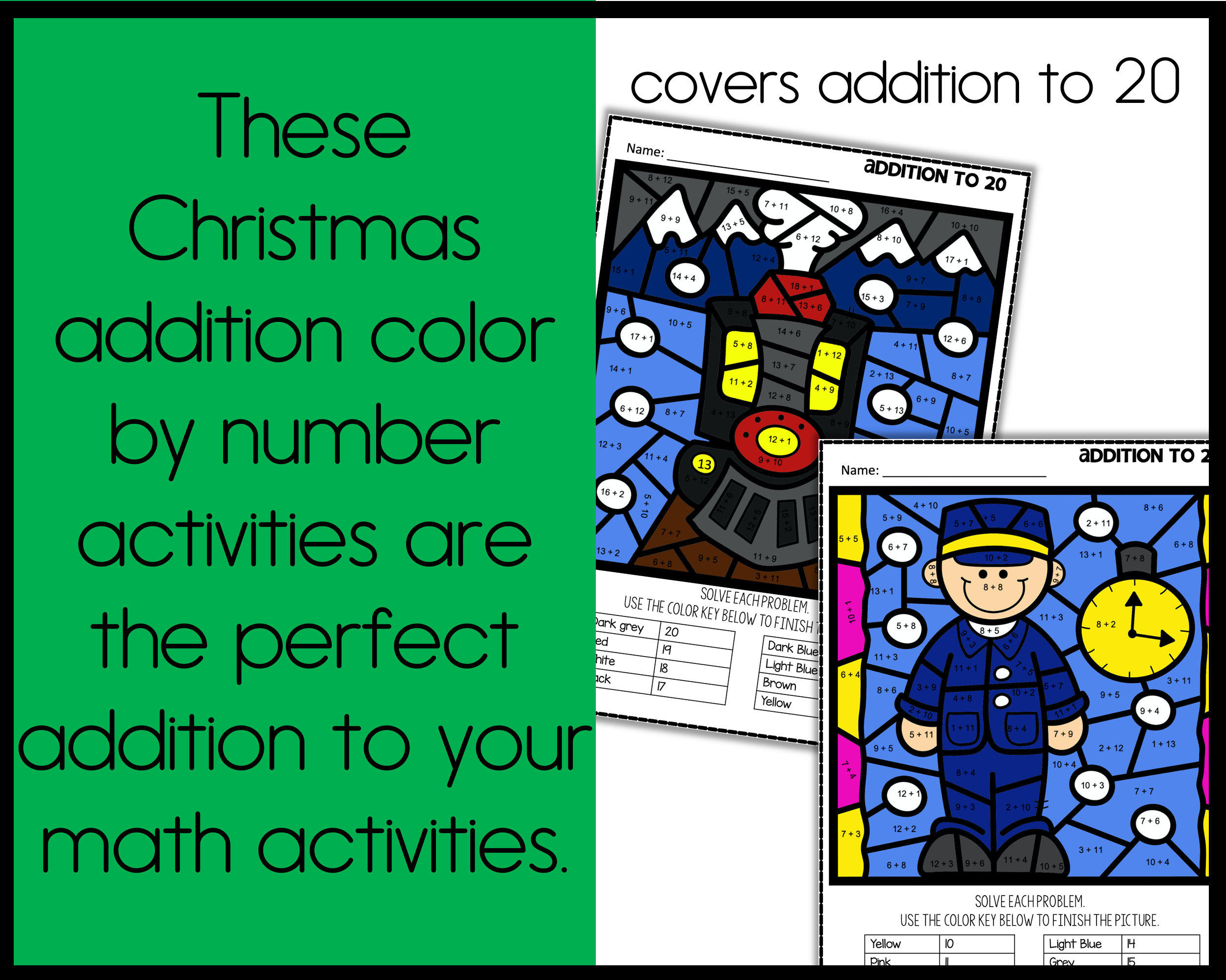 Christmas Addition to 20 Color by Number Worksheets, Color by Code ...