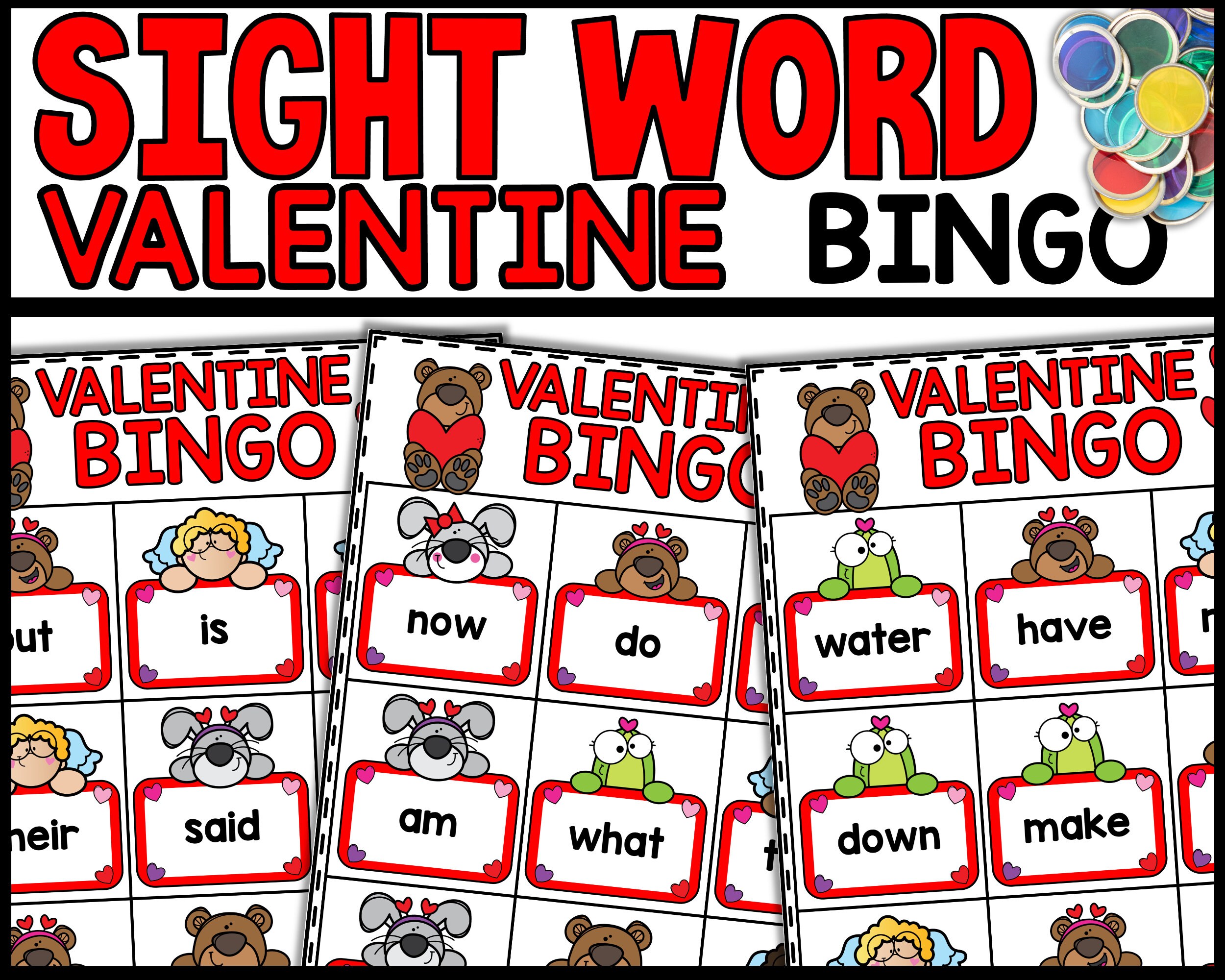 Valentine's Day Sight Word Bingo Game Cards, 1st Grade Sight Words ...