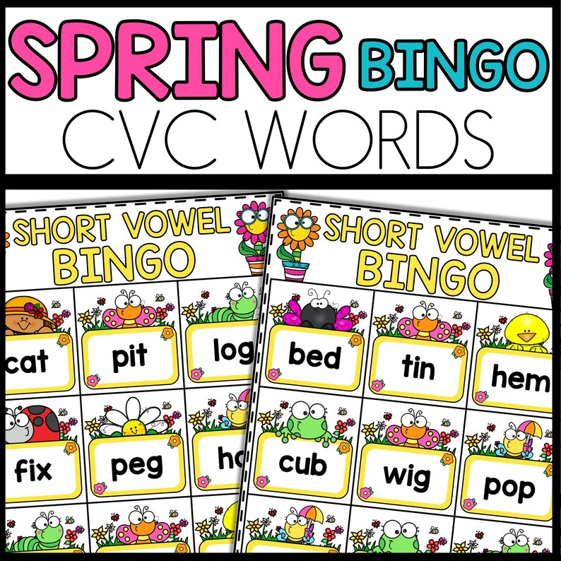 Spring Short Vowel Words Bingo Game Cards, CVC Bingo Game Cards - Etsy