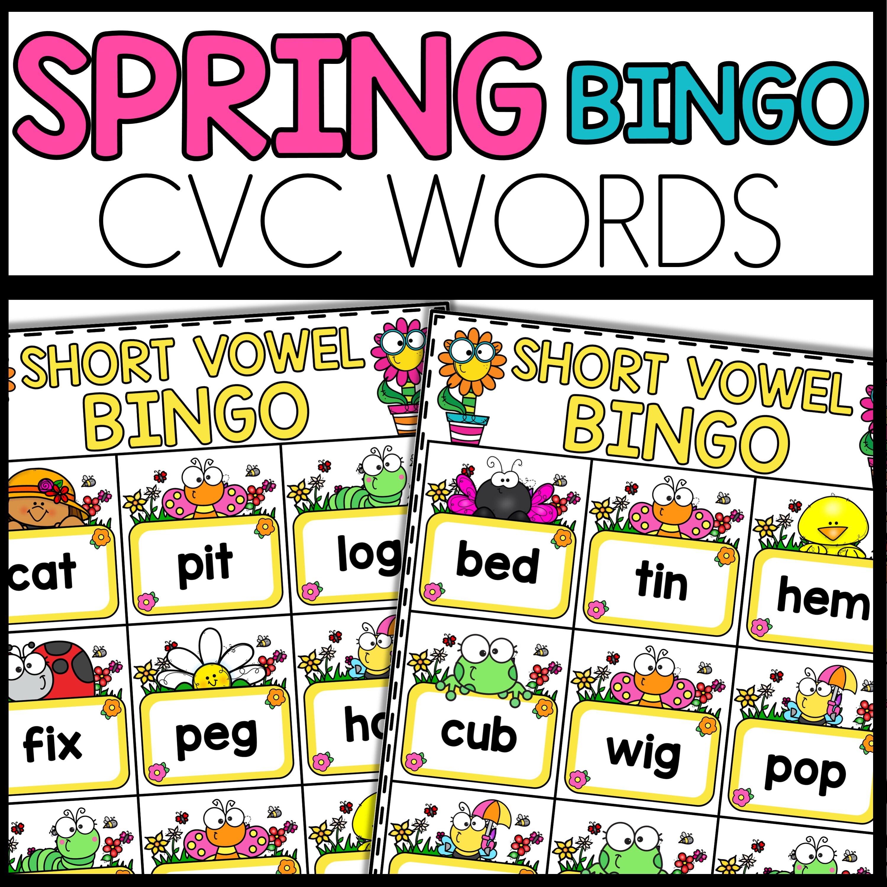 Spring Short Vowel Words Bingo Game Cards, CVC Bingo Game Cards - Etsy