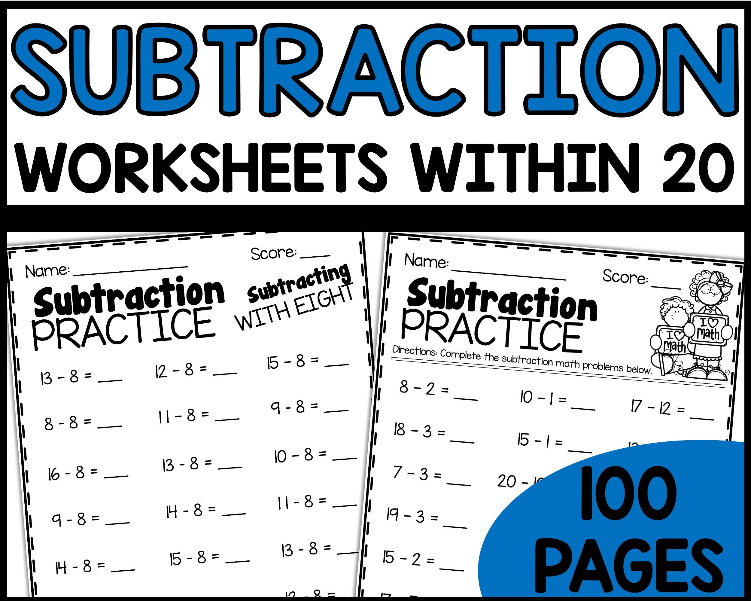 Subtraction 1st Grade Math Worksheets Printable Activity Book